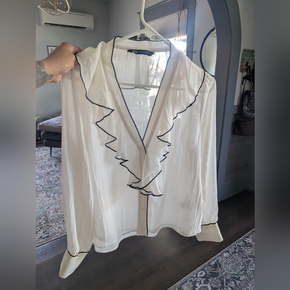 Zara | Tops | Zara Cream Sheer Blouse | Poshmark
